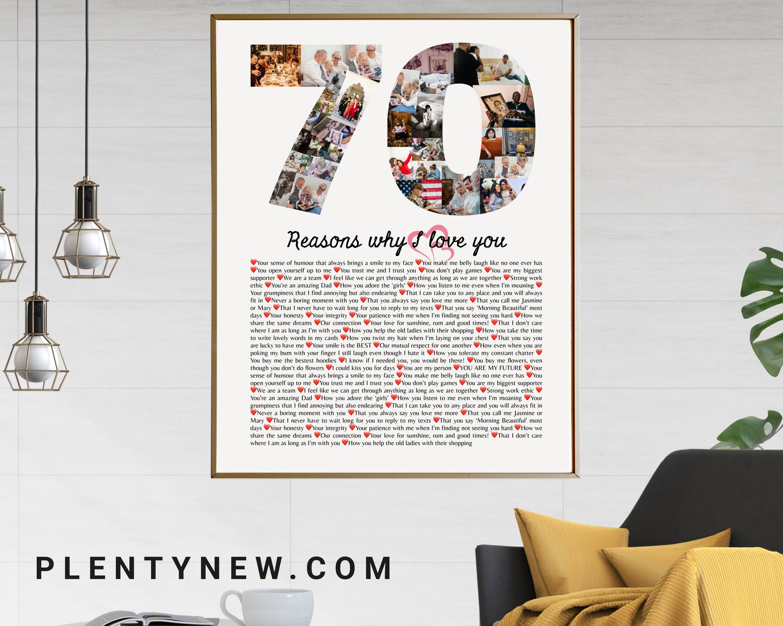 70 Reasons Why We Love You, 70th Birthday Custom Collage With 70 Notes ...