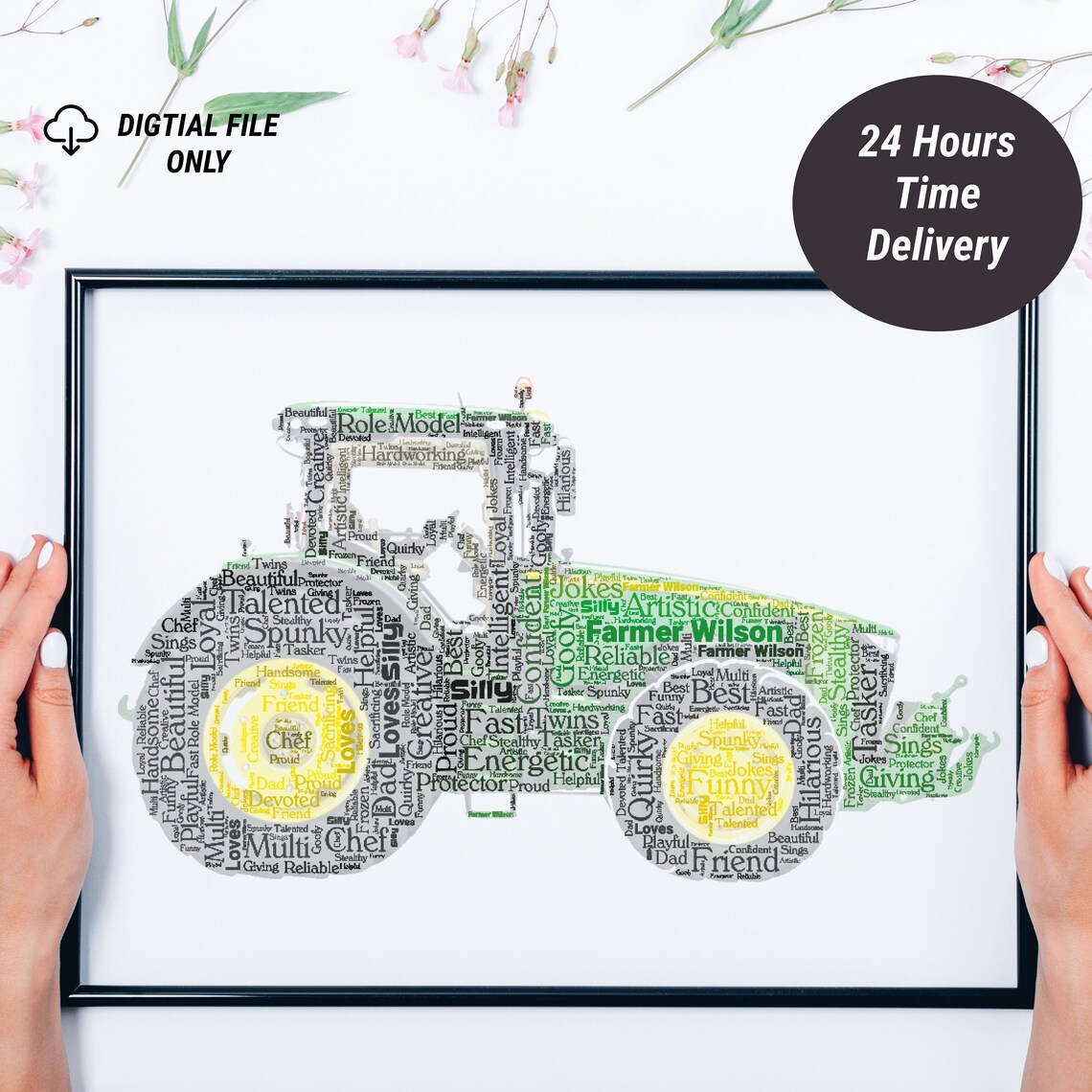 Personalised Tractor Print - Farmer Word Wall Art Digital- Fathers Day ...