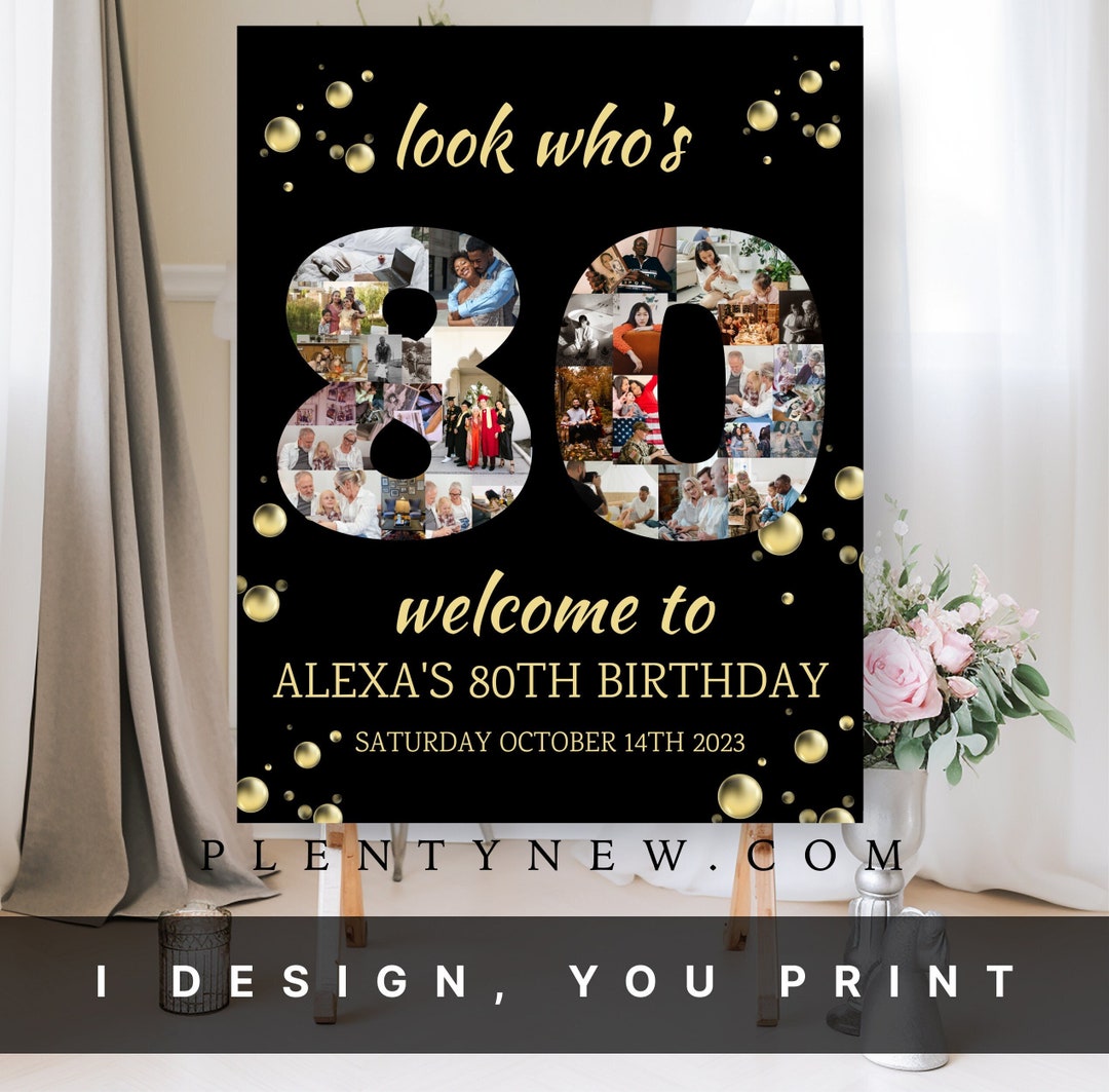 Look Who's 80, Black and Gold 80th Birthday Photo Collage TEMPLATE ...