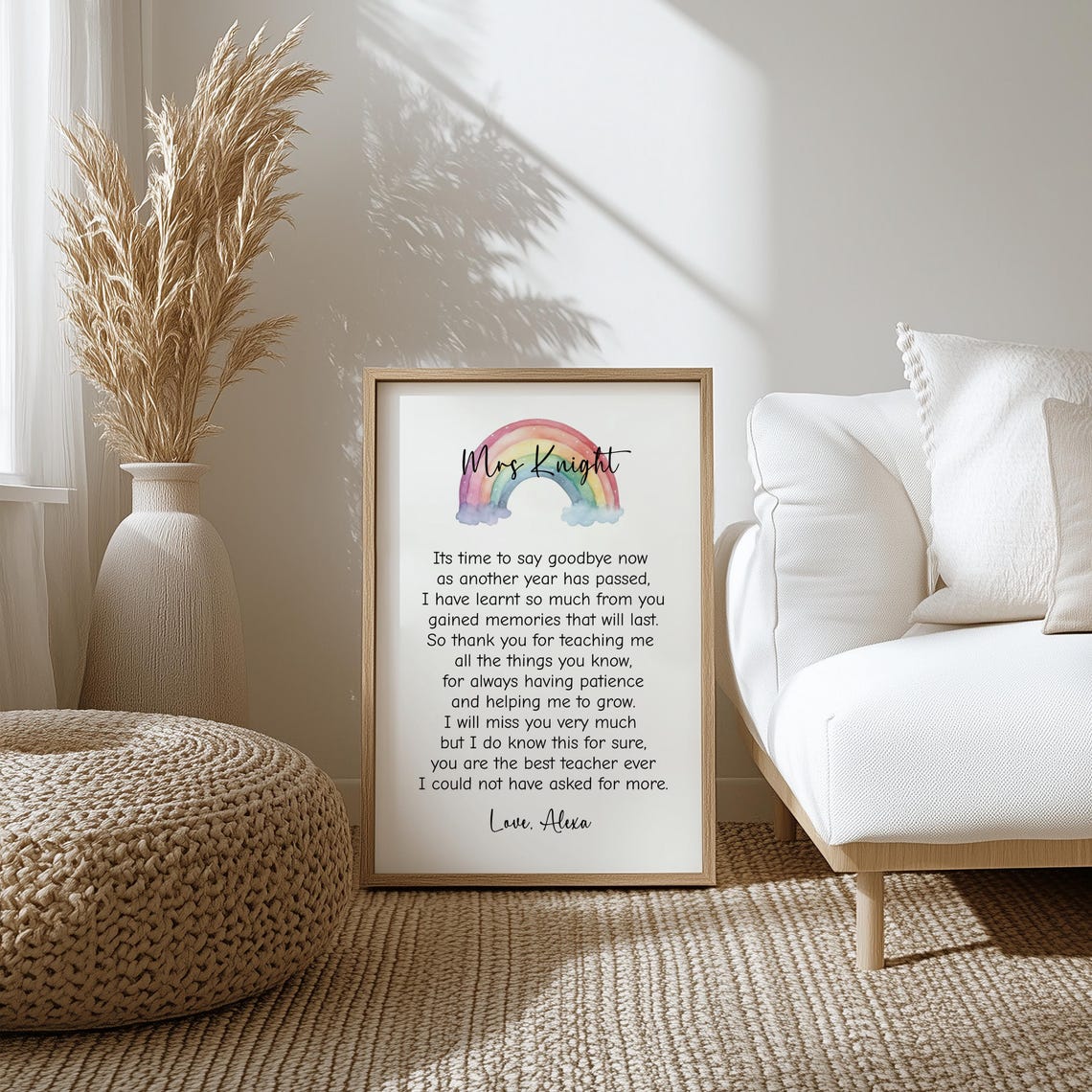 Personalised Rainbow Poem Print - Thank You, Leaving, End of Year Gifts ...