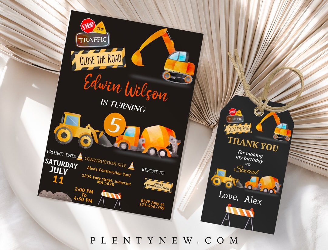 Construction Birthday Party Invitation Template Birthday - Etsy