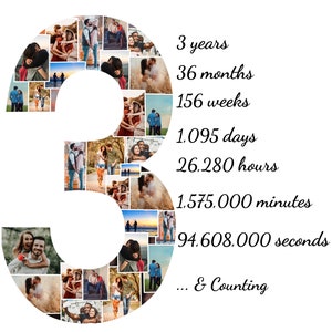 Custom Number Photo Collage, Personalize Anniversary Collage, 3rd Year ...