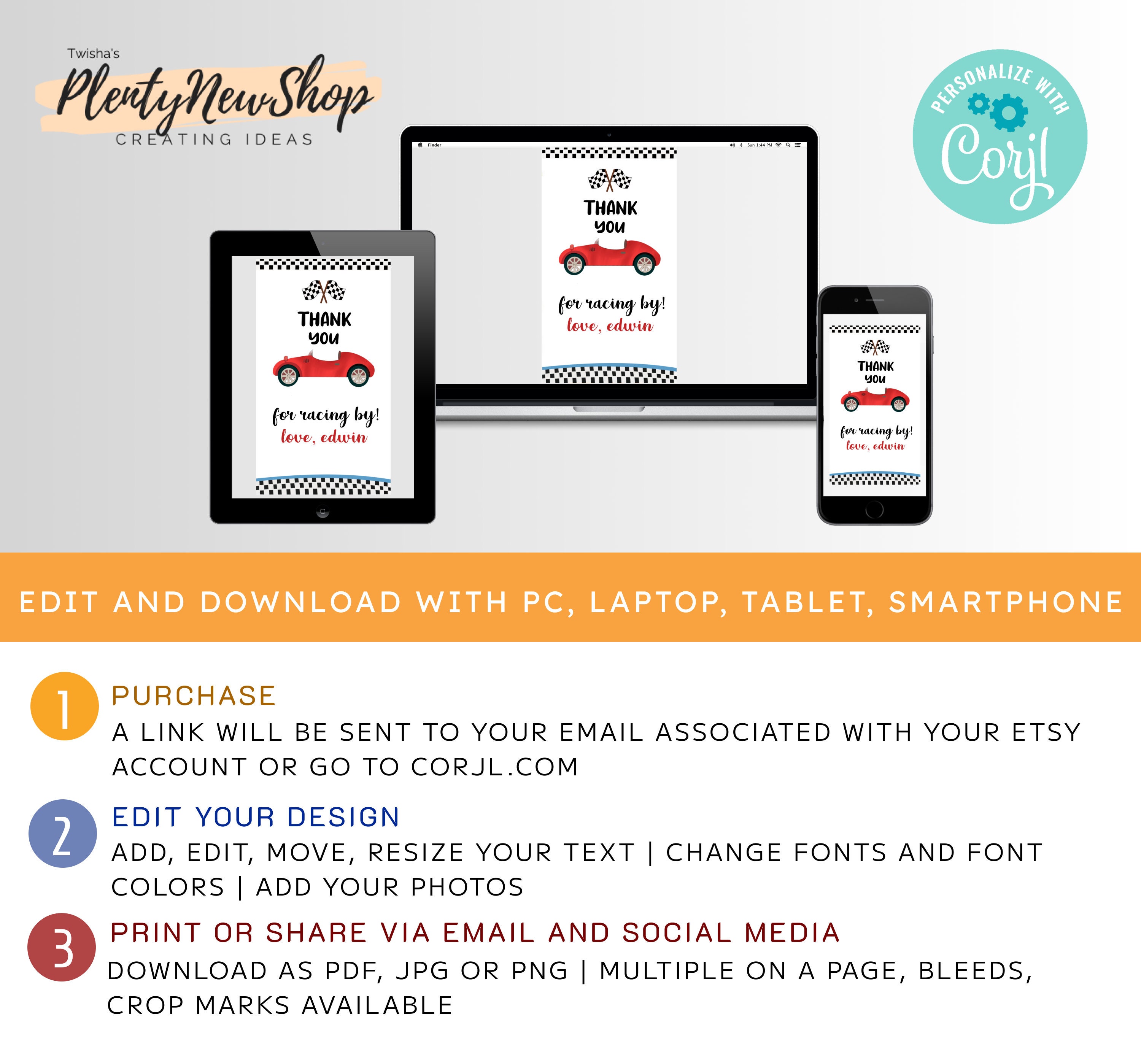 Editable Racing Favor Tags Race Car Birthday Thank You Label - Etsy