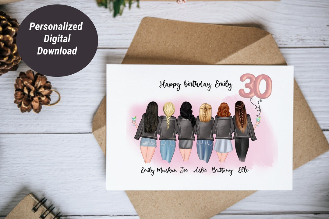 Womens Personalised Birthday Card Girl Group Women's Handmade 18th 21st ...