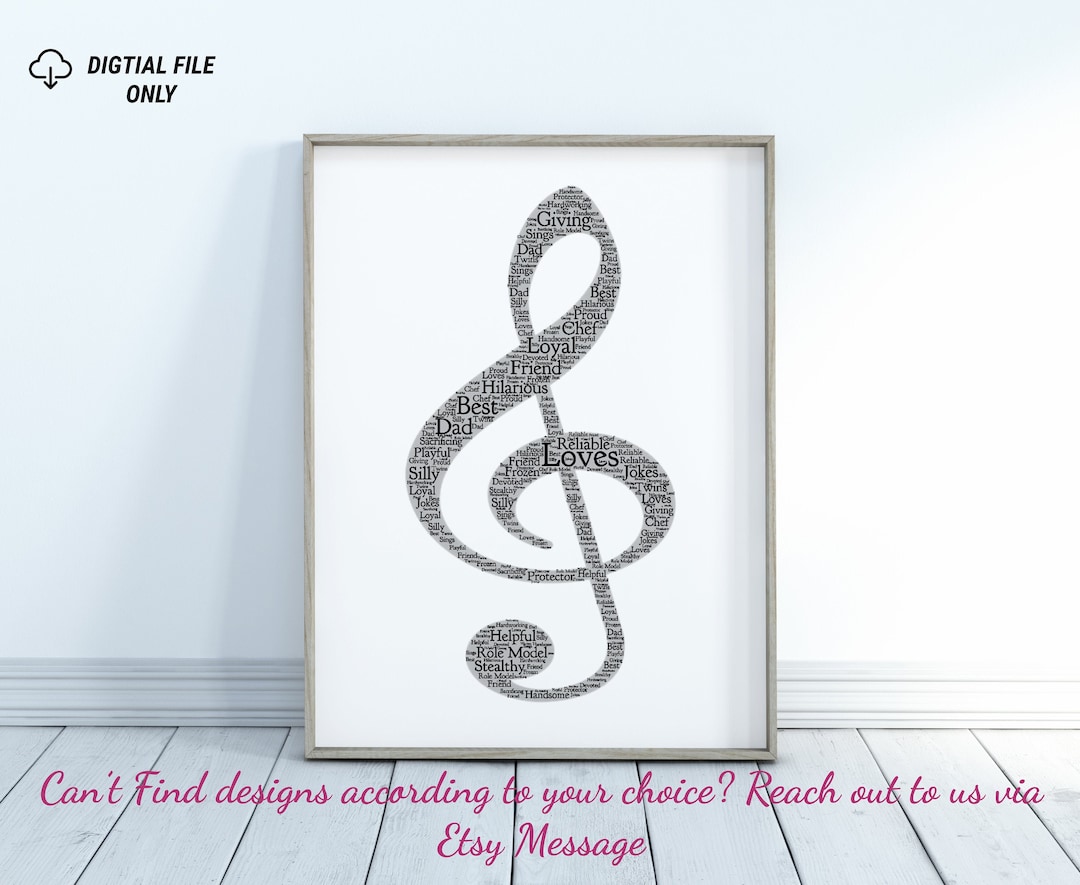 Personalised Treble Clef Print - Musical Note Word Wall Art - Thank You ...