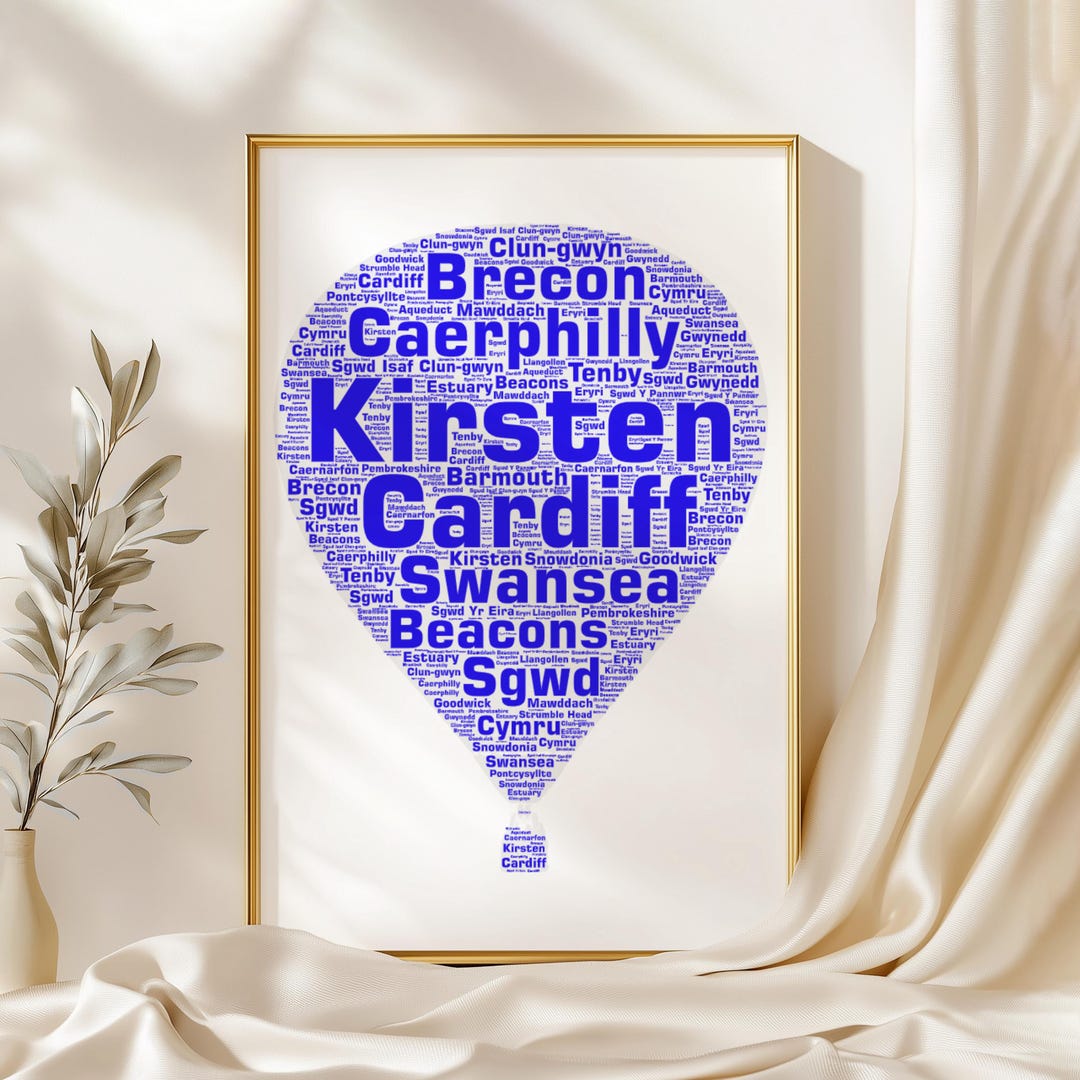 Personalised Hot Air Balloon Word Art, Custom Word Cloud Print ...