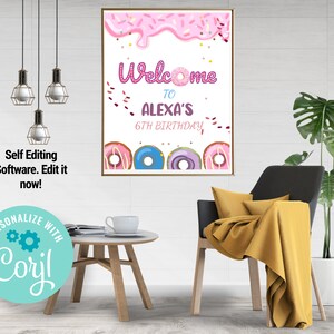 Editable Donut Welcome Sign Girl Donut Party Table Sign Donut | Etsy