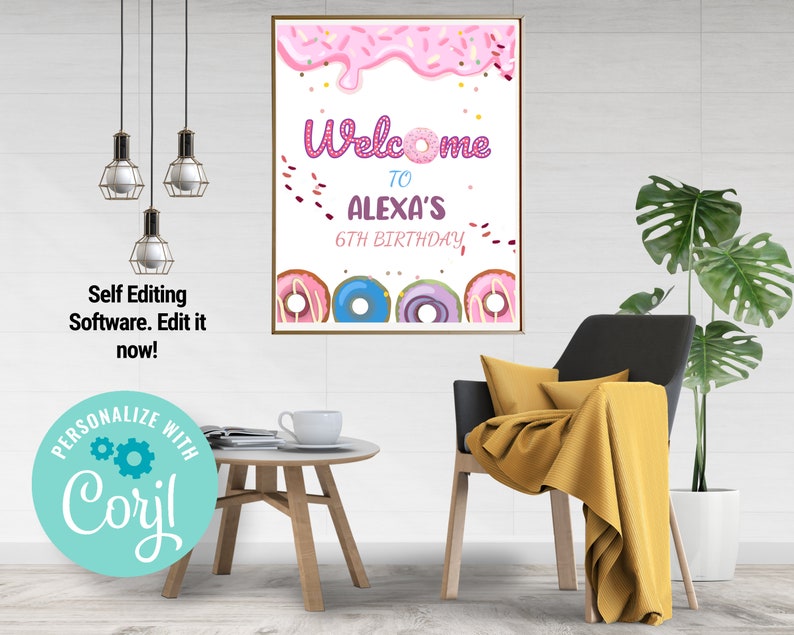 Editable Donut Welcome Sign Girl Donut Party Table Sign Donut - Etsy