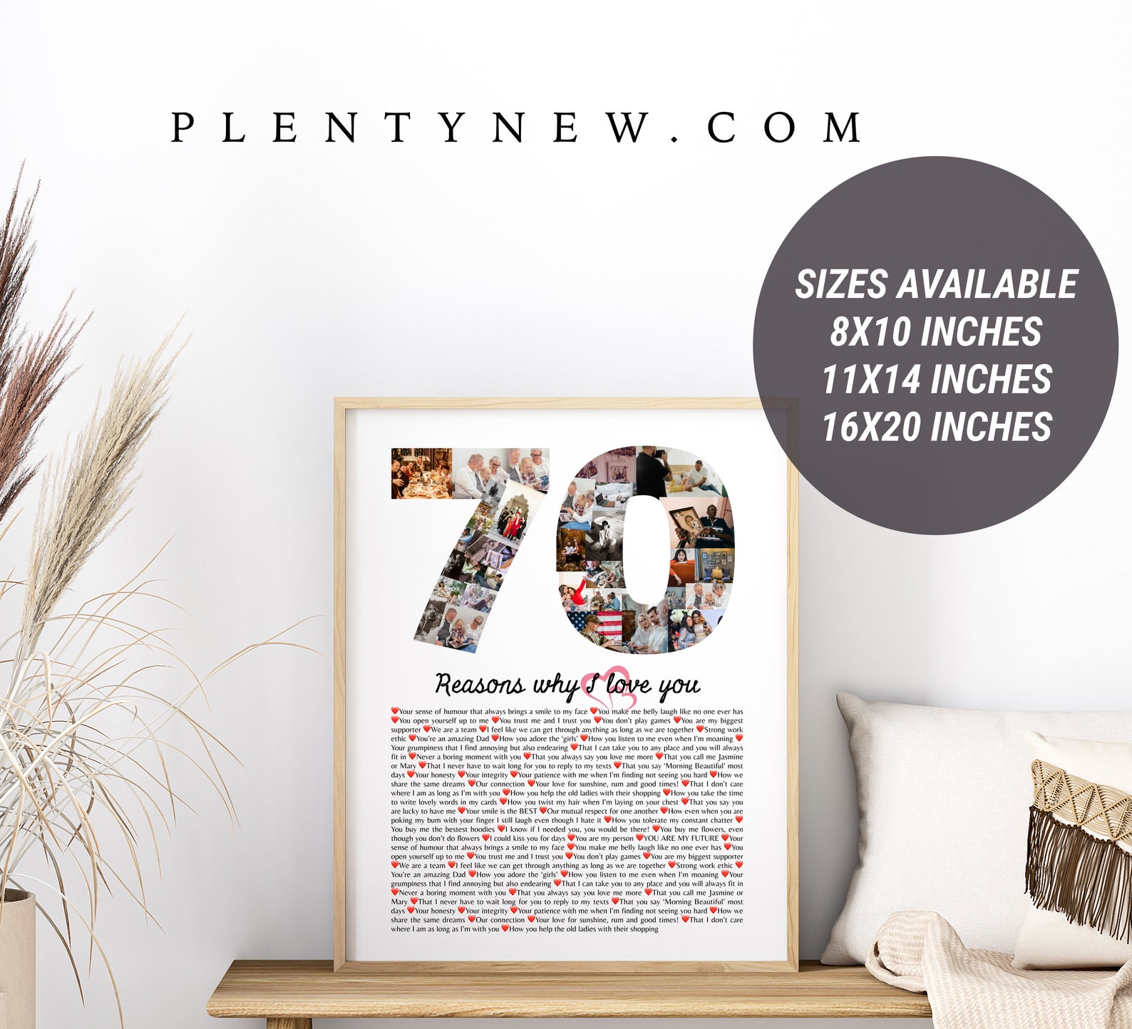 70 Reasons Why We Love You, 70th Birthday Custom Collage With 70 Notes ...