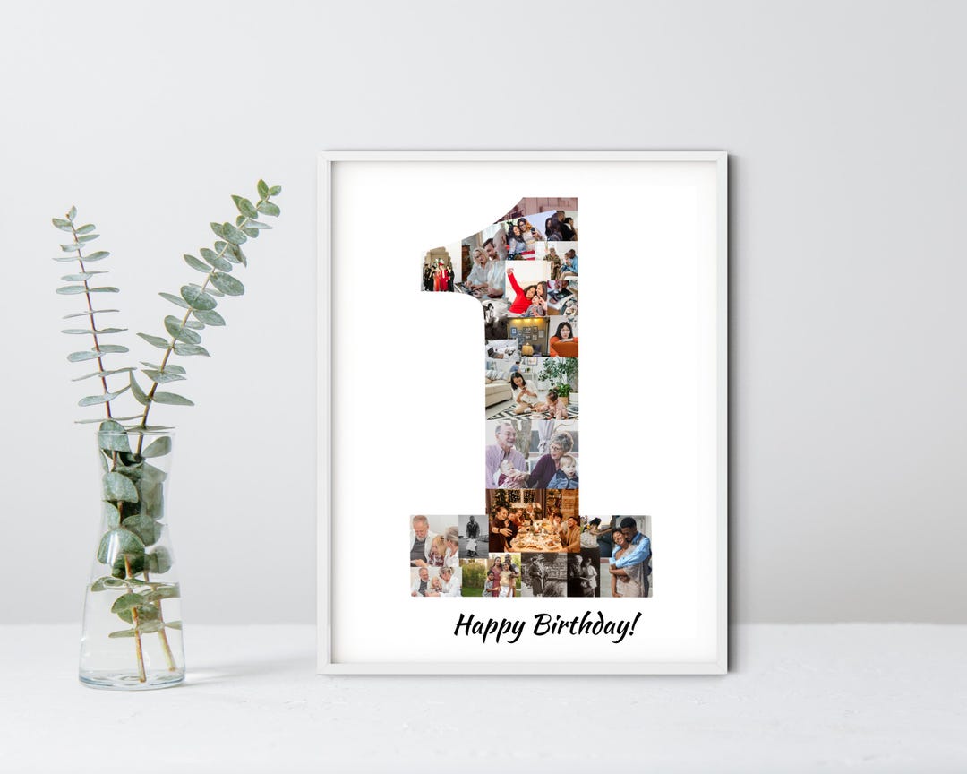 Birthday Number 1 Photo Collage, Birthday Gift, First Birthday Photo ...
