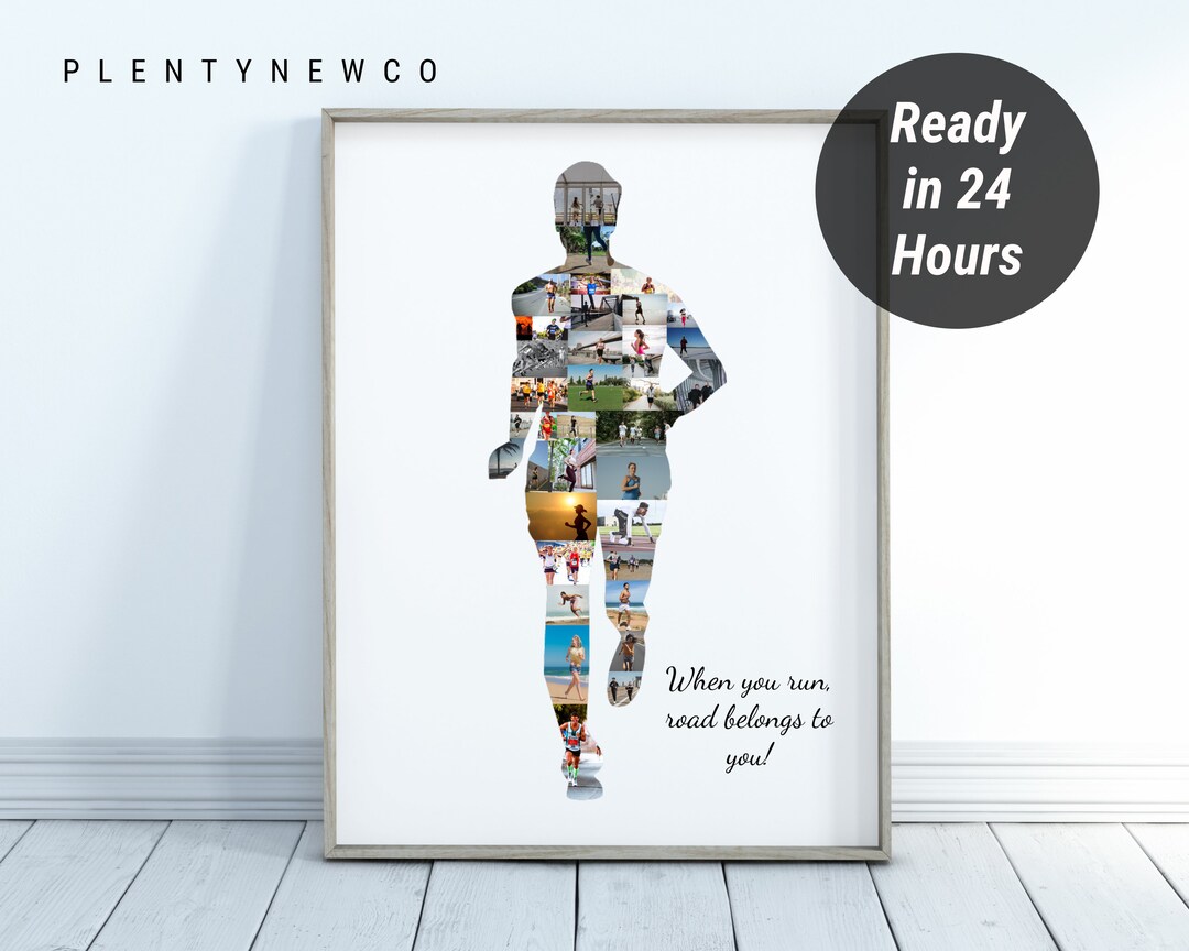 Runner Custom Gift, Running Photo Collage, Marathon Wall Poster ...
