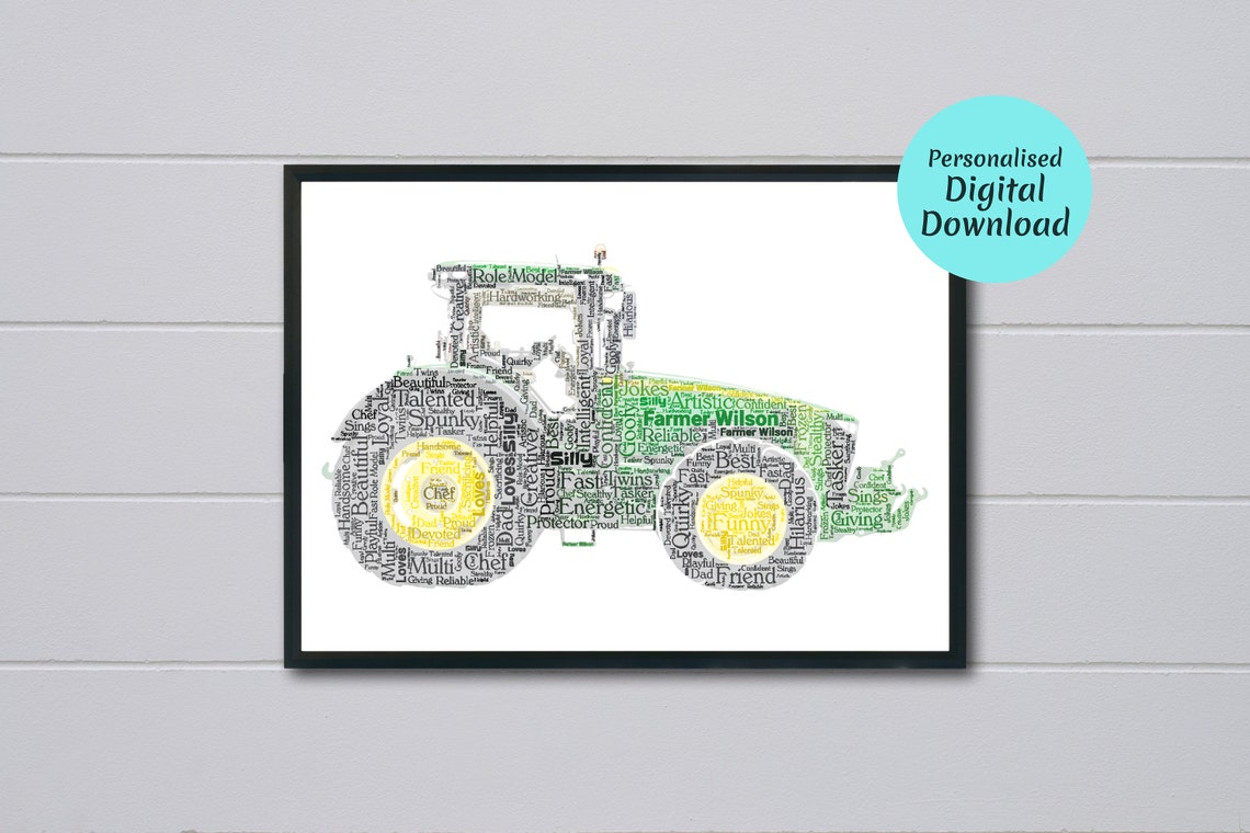 Personalised Tractor Print - Farmer Word Wall Art Digital- Fathers Day ...