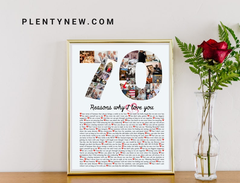 70 Reasons Why We Love You, 70th Birthday Custom Collage With 70 Notes ...