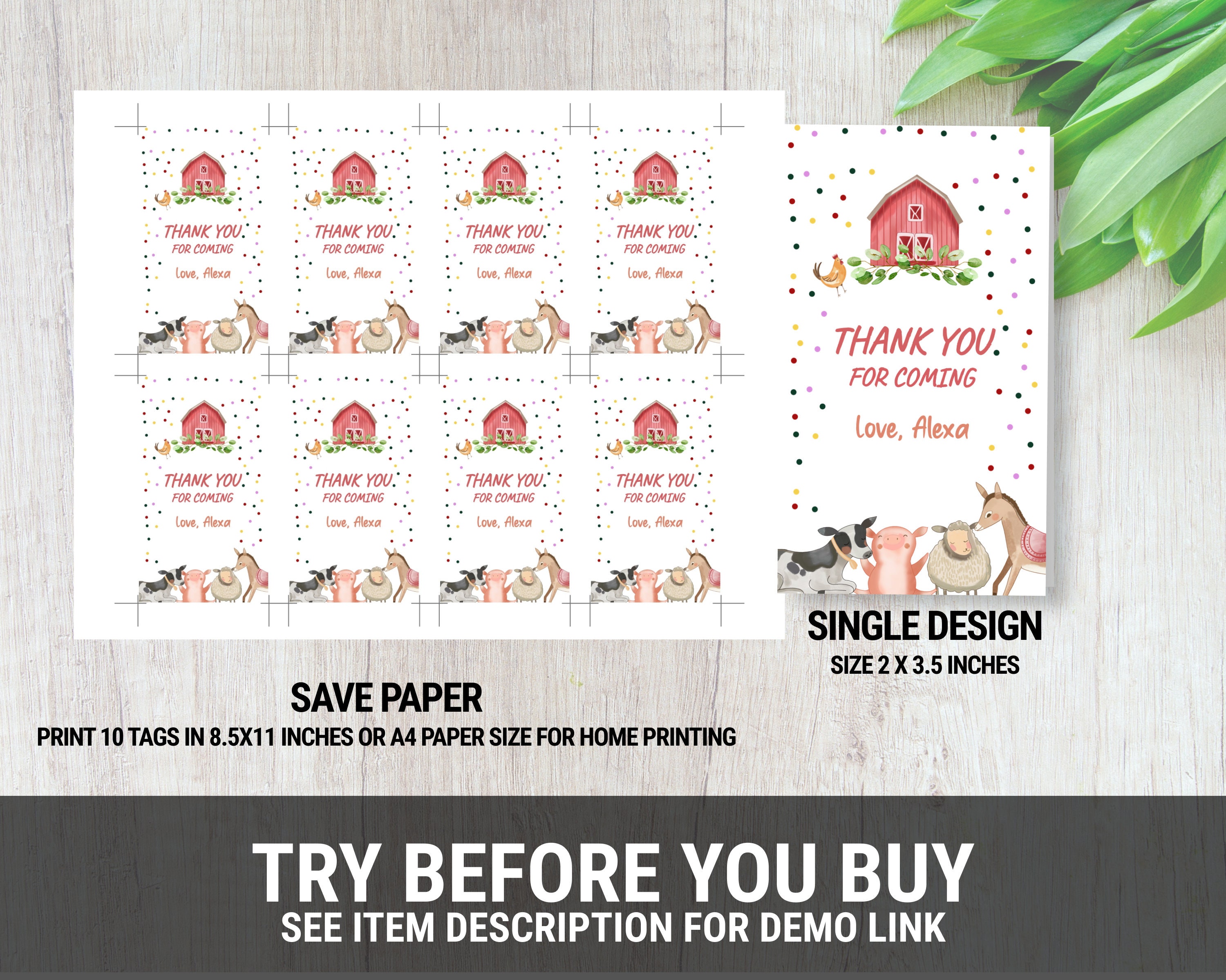 Editable Farm Favor Tags Tags Pink Farm Birthday Thank You - Etsy