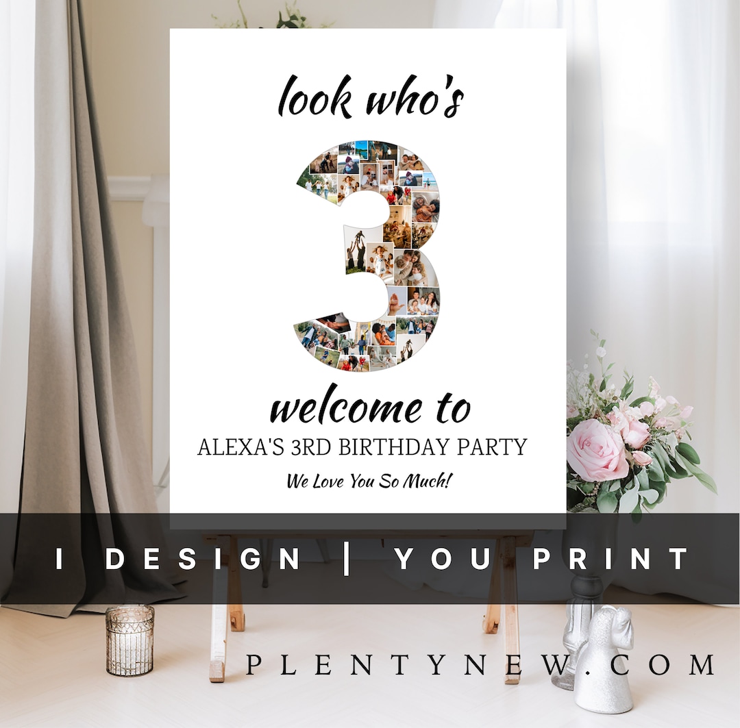 Look Who's 3, 3rd Birthday Photo Collage, Customizable Collage Board ...