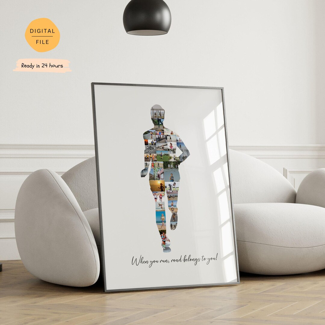 Runner Custom Gift, Running Photo Collage, Marathon Wall Poster ...