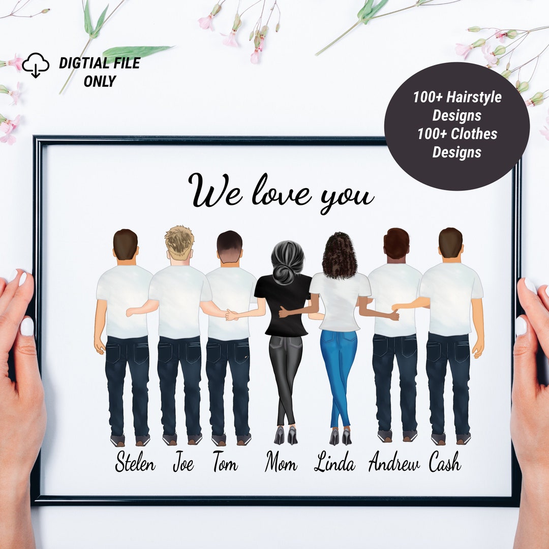 Best Mom, Custom Mother and Children Portrait, Siblings Print, Gift for ...