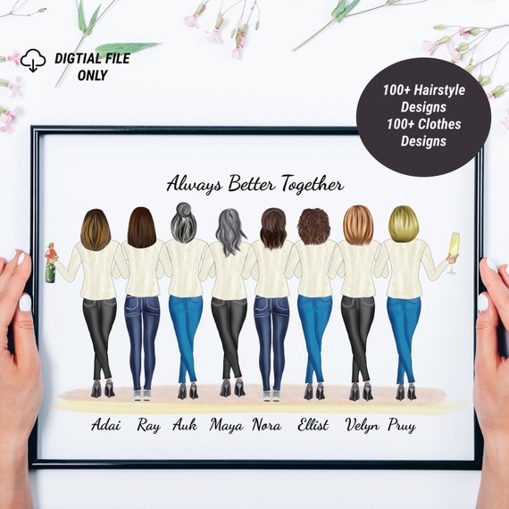 Customizable Print 8 Best Friends BFF Illustration | Etsy