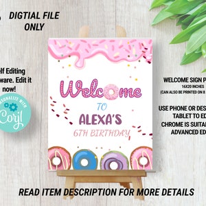 Editable Donut Welcome Sign Girl Donut Party Table Sign Donut - Etsy