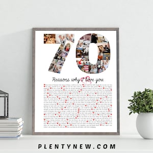 70 Reasons Why We Love You, 70th Birthday Custom Collage With 70 Notes ...