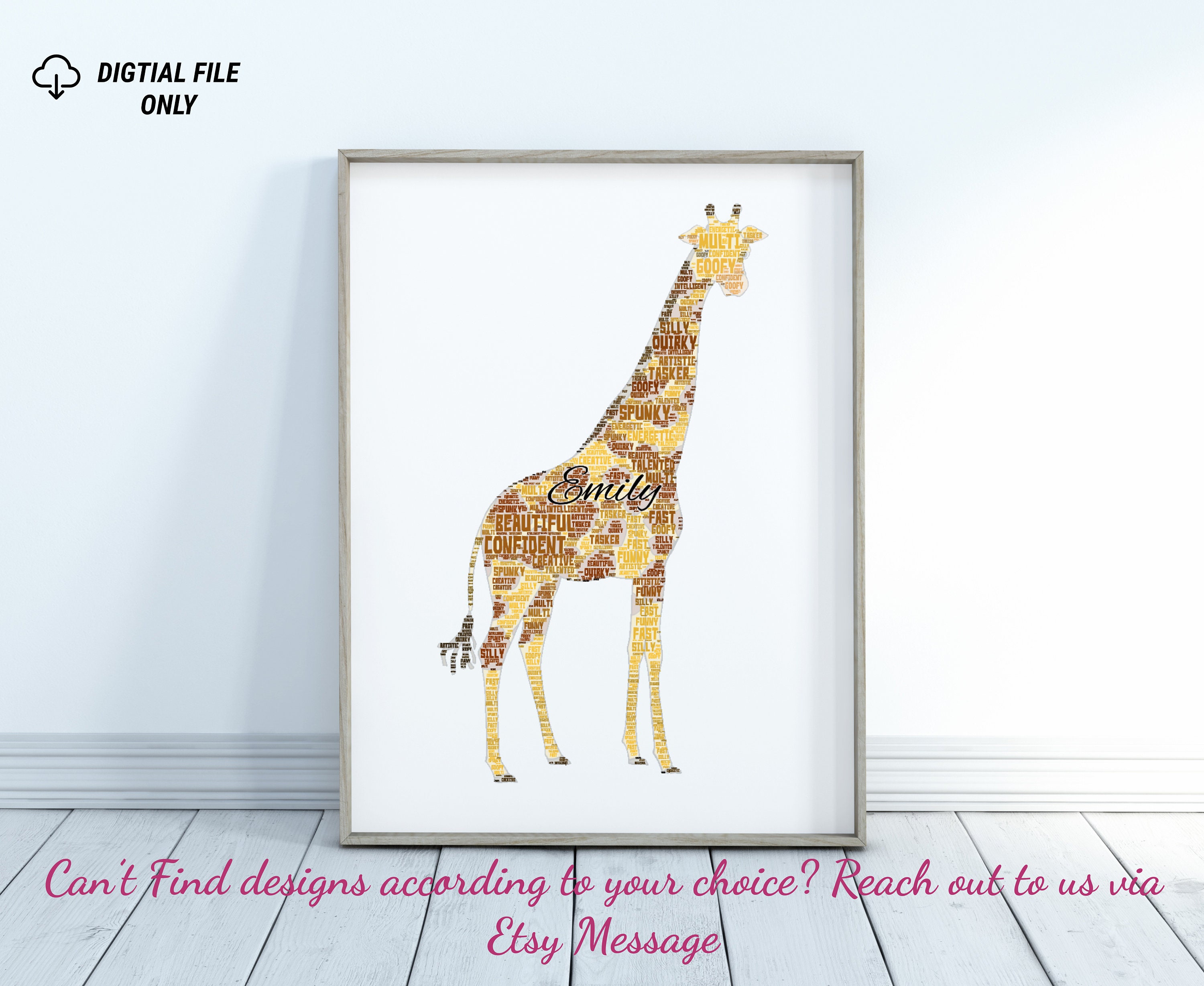 Personalised Giraffe Print - Custom Word Wall Art - Birthday Gifts ...