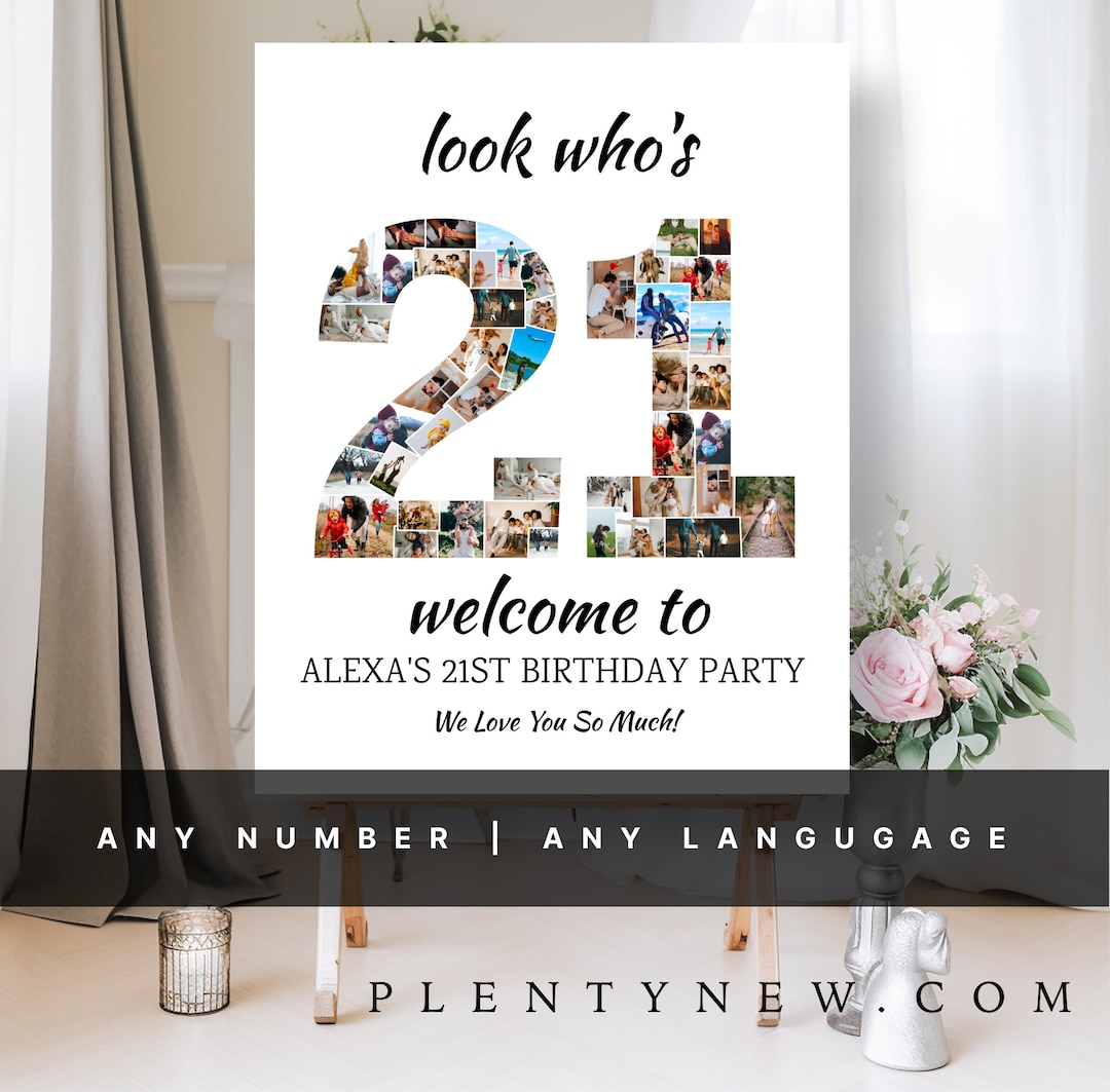 Look Who's 21, 21st Birthday Photo Collage Poster, Customizable Photo ...