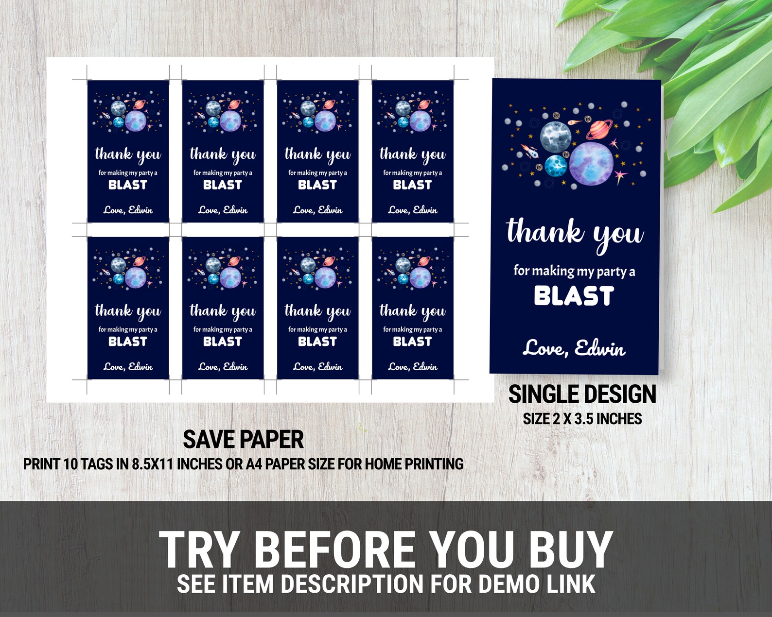Editable Outer Space Favor Tags Space Birthday Thank You Label - Etsy