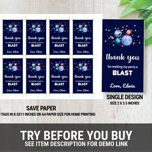 Editable Outer Space Favor Tags Space Birthday Thank You Label - Etsy