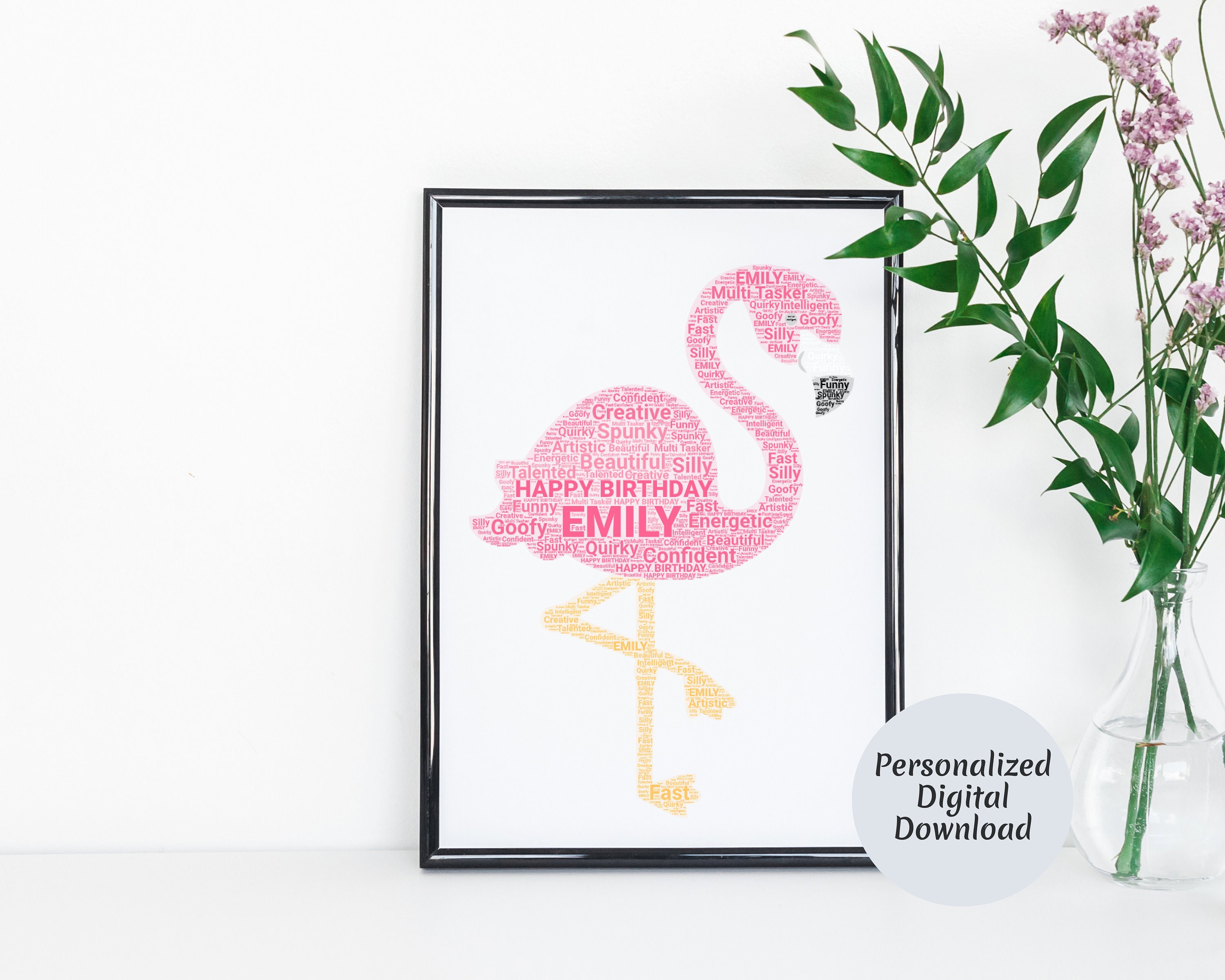 Personalised Flamingo Print Custom Word Wall Art Birthday - Etsy