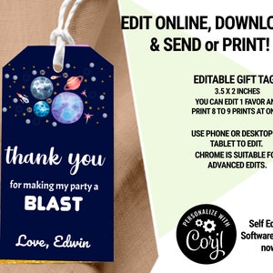 Editable Outer Space Favor Tags Space Birthday Thank You Label - Etsy