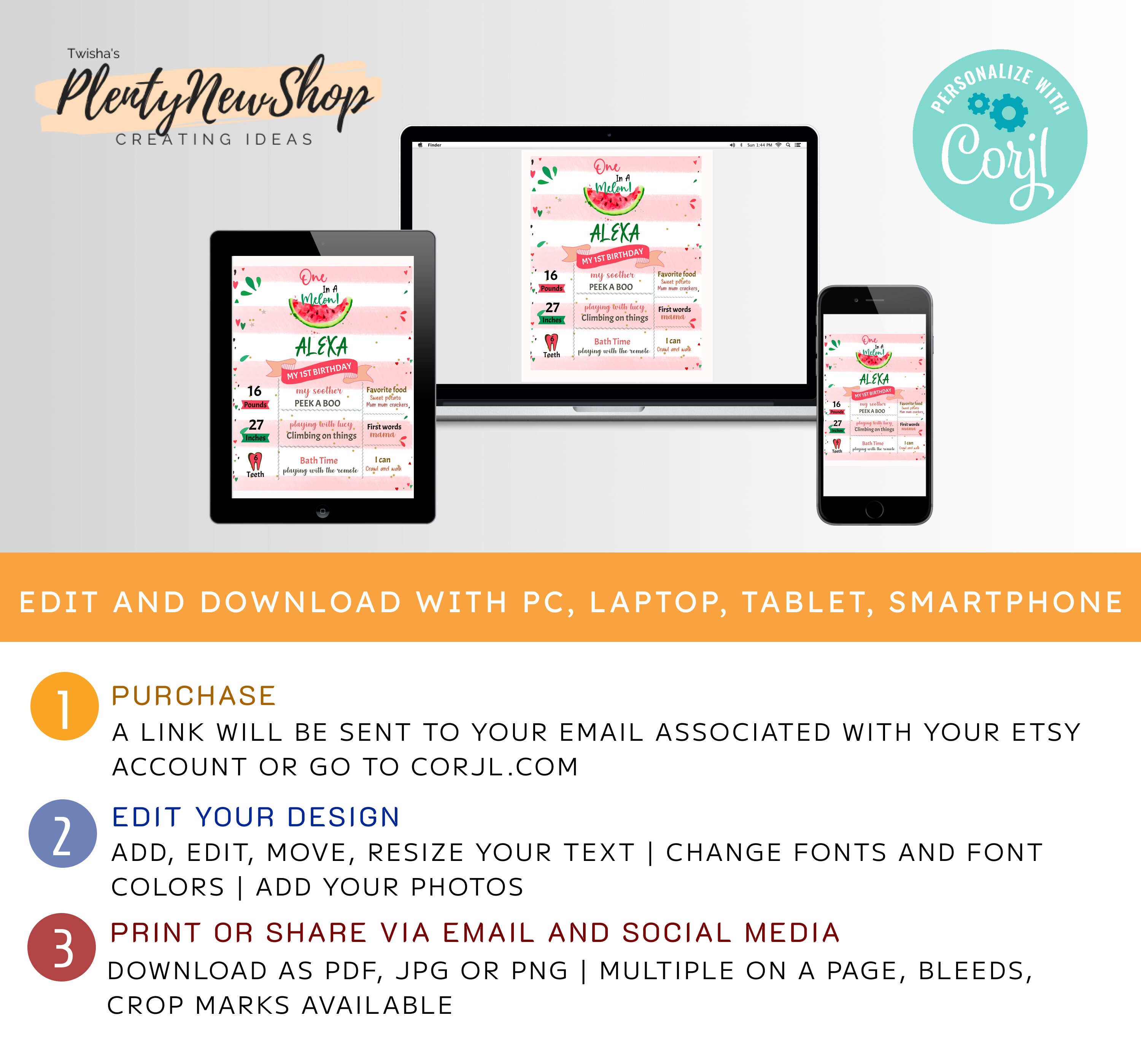 Editable Watermelon Milestone Birthday Poster Red Watermelon - Etsy