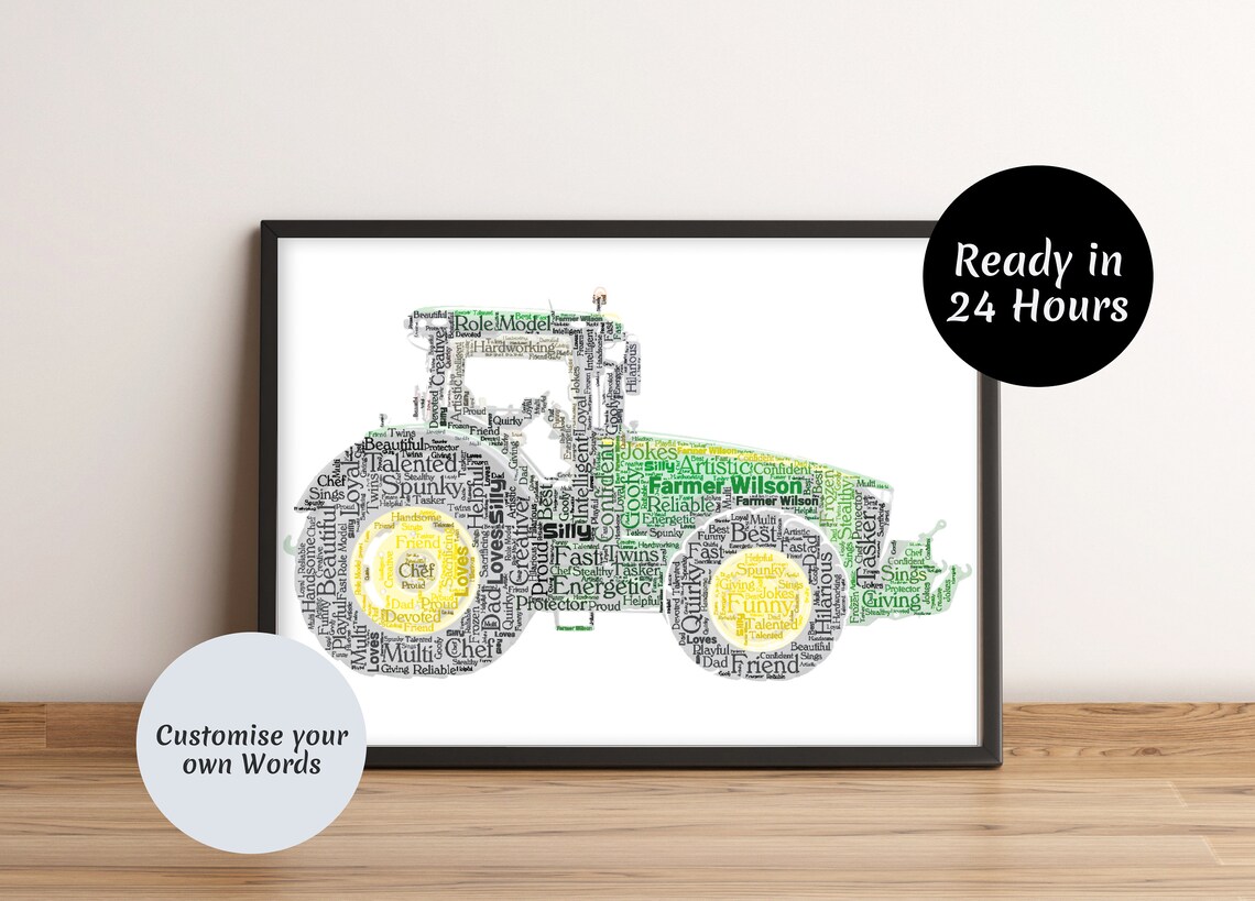 Personalised Tractor Print - Farmer Word Wall Art Digital- Fathers Day ...