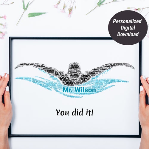 Swimming Gift Personalized Word Art Room Decor Print for - Etsy
