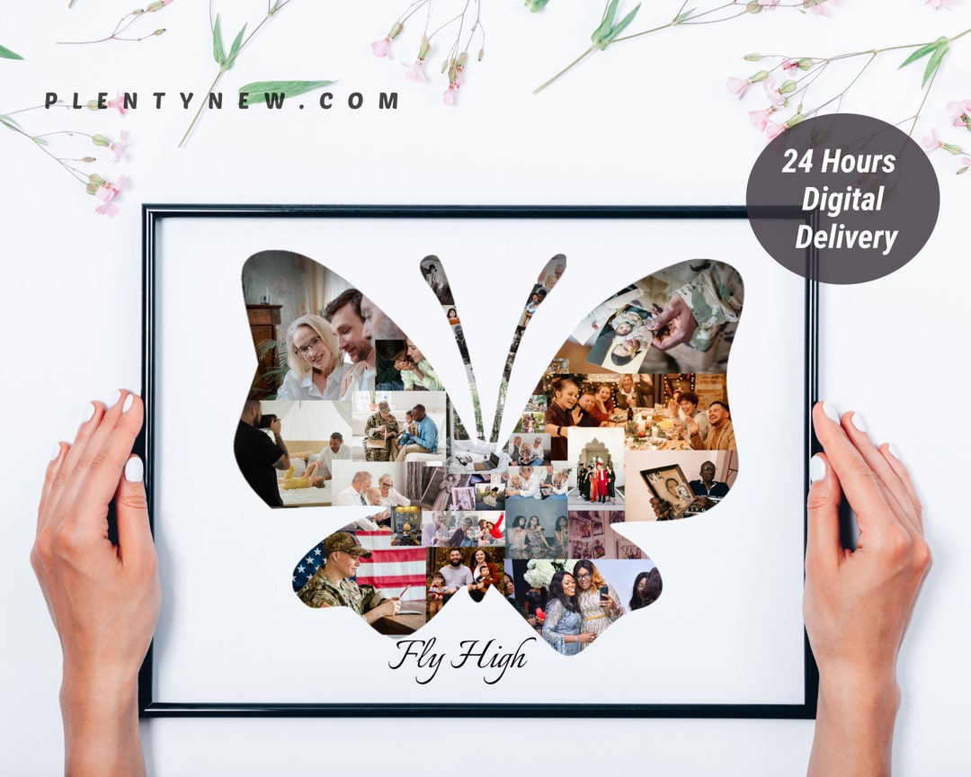 Custom Butterfly Photo Collage Butterfly Shape Gift for Her Printable ...