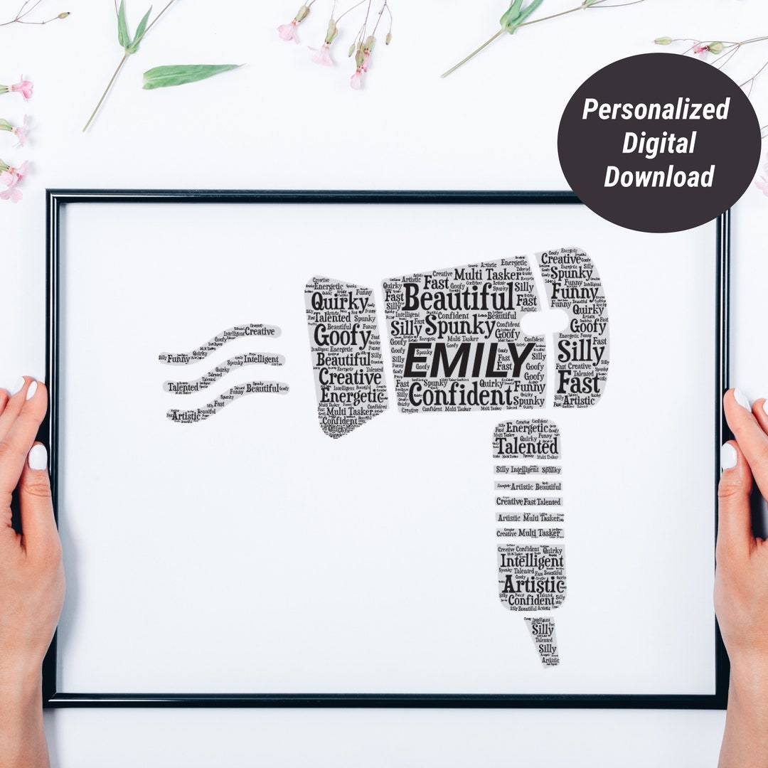 Personalised Hair Dryer Print - Custom Word Wall Art - Hairdresser ...