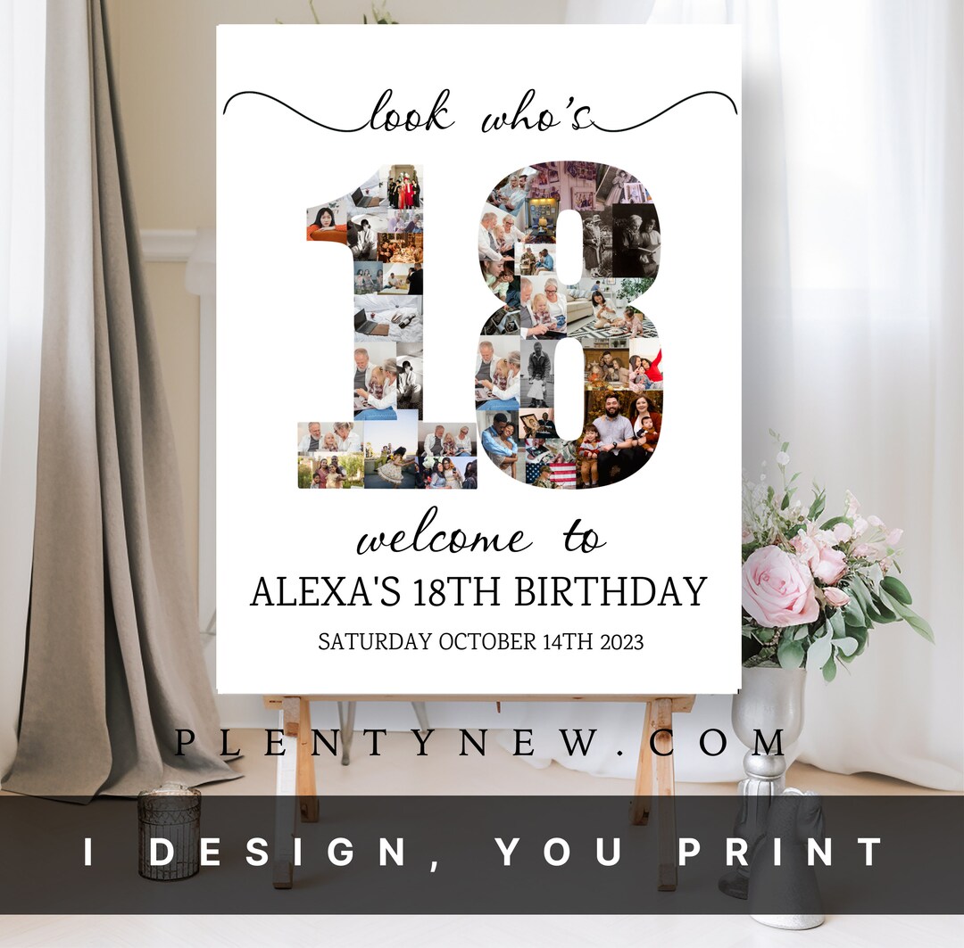 Look Who's 18, 18th Birthday Photo Collage TEMPLATE, Customizable Photo Collage Board, Photo ...