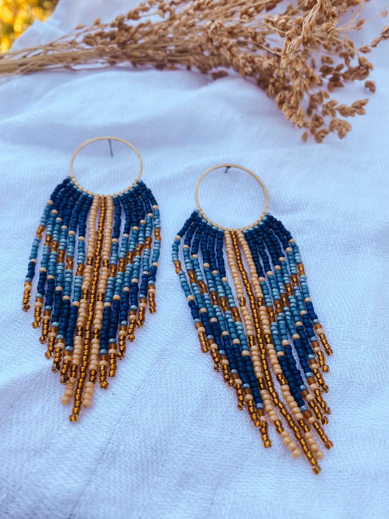 Denim Cowgirl Fringe Earrings - Stud Base | Gifts for Her, Seed Bead ...