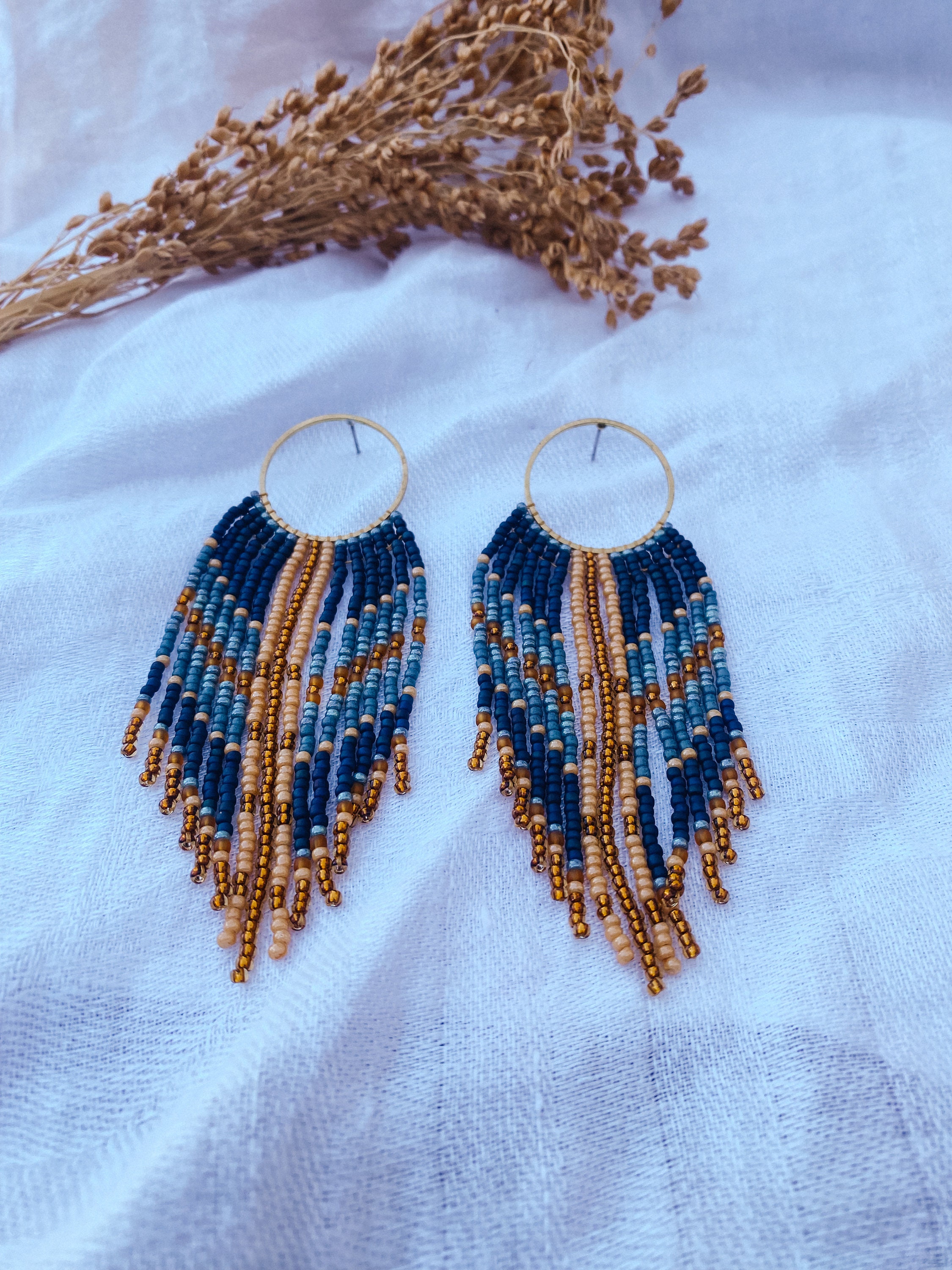 Denim Cowgirl Fringe Earrings Stud Base Gifts for Her, Seed Bead ...