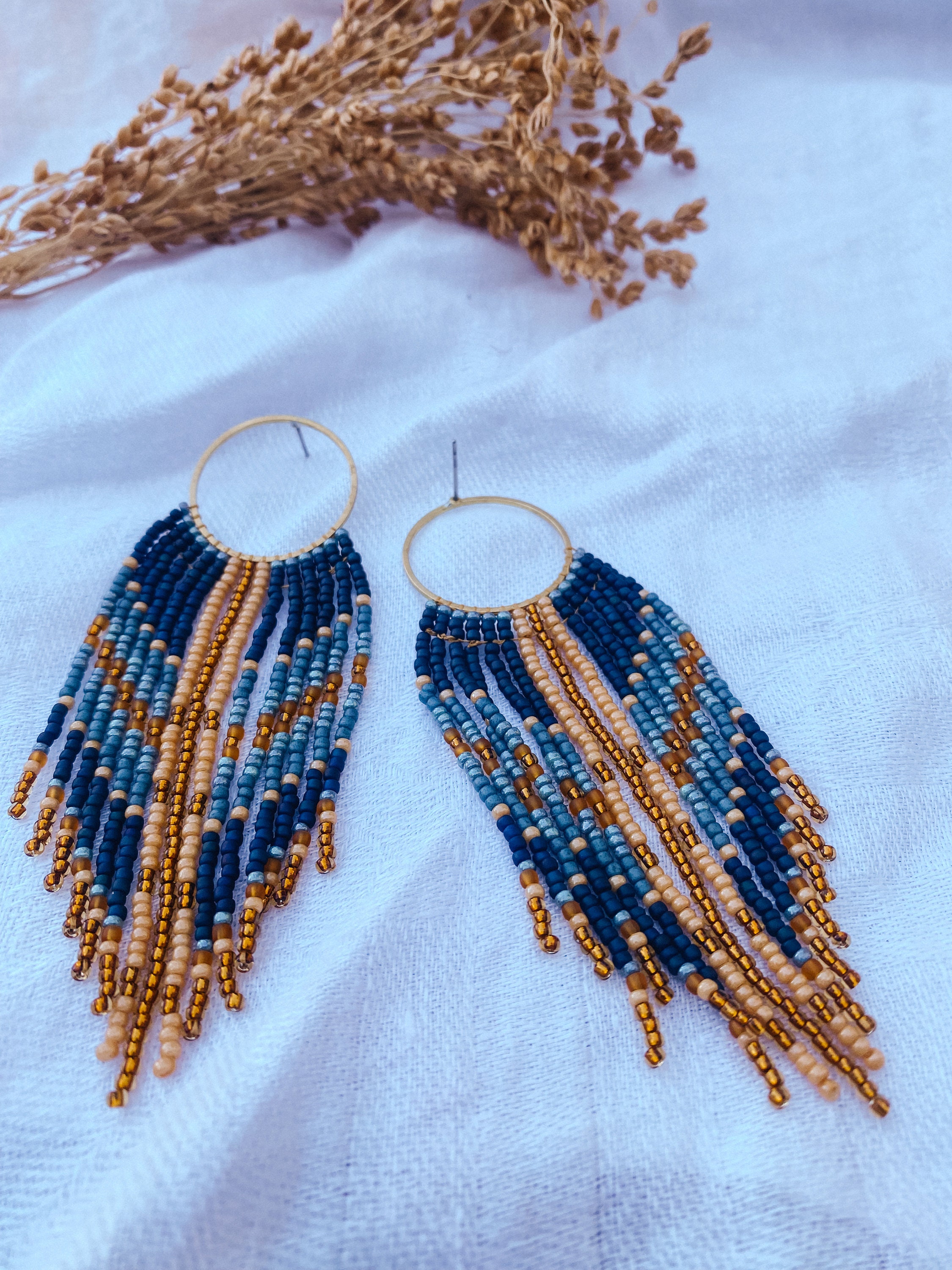 Denim Cowgirl Fringe Earrings Stud Base Gifts for Her, Seed Bead ...