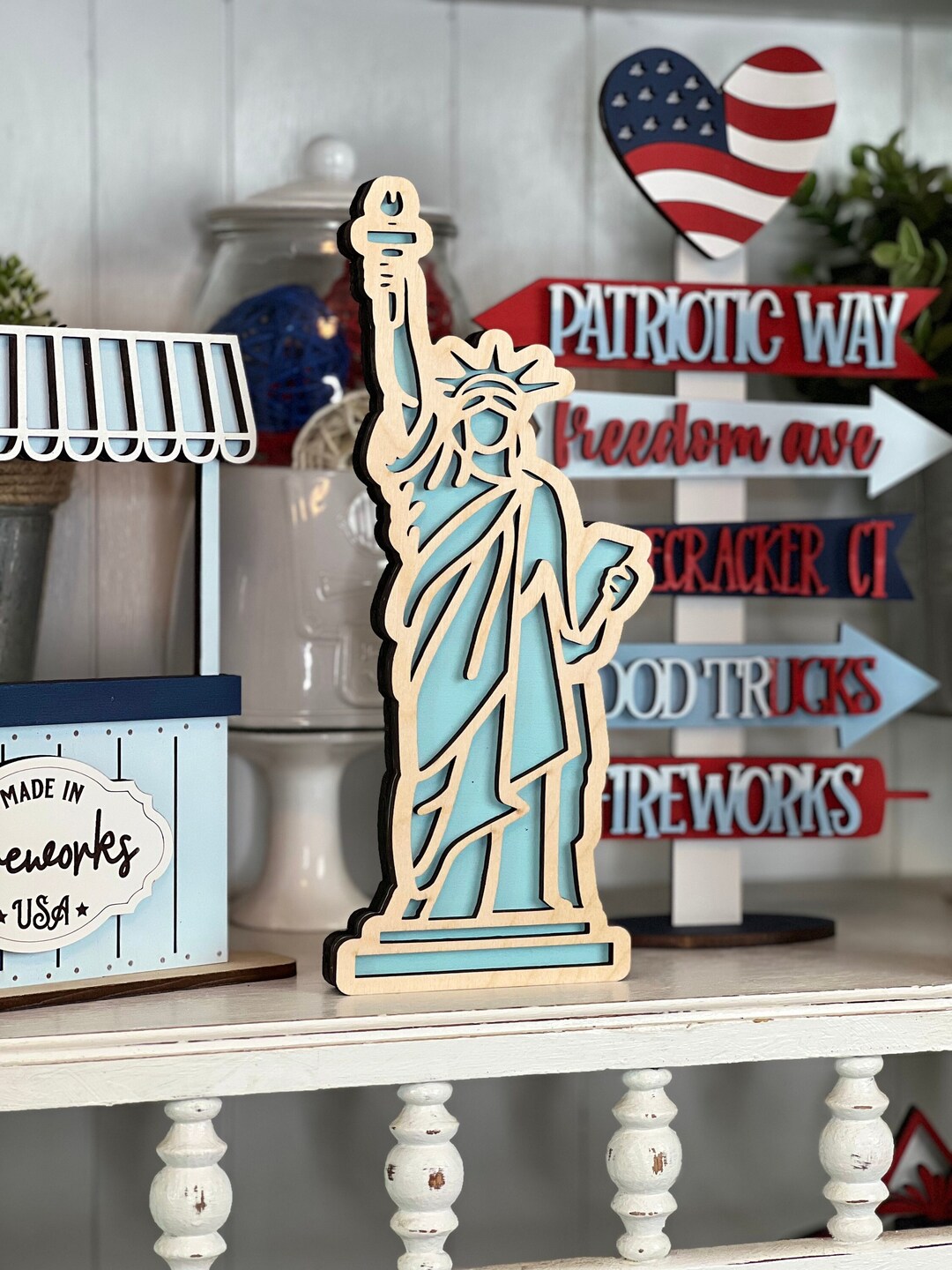 Statue of Liberty Sign Patriotic Tiered Tray Decor 4th of July Tier ...