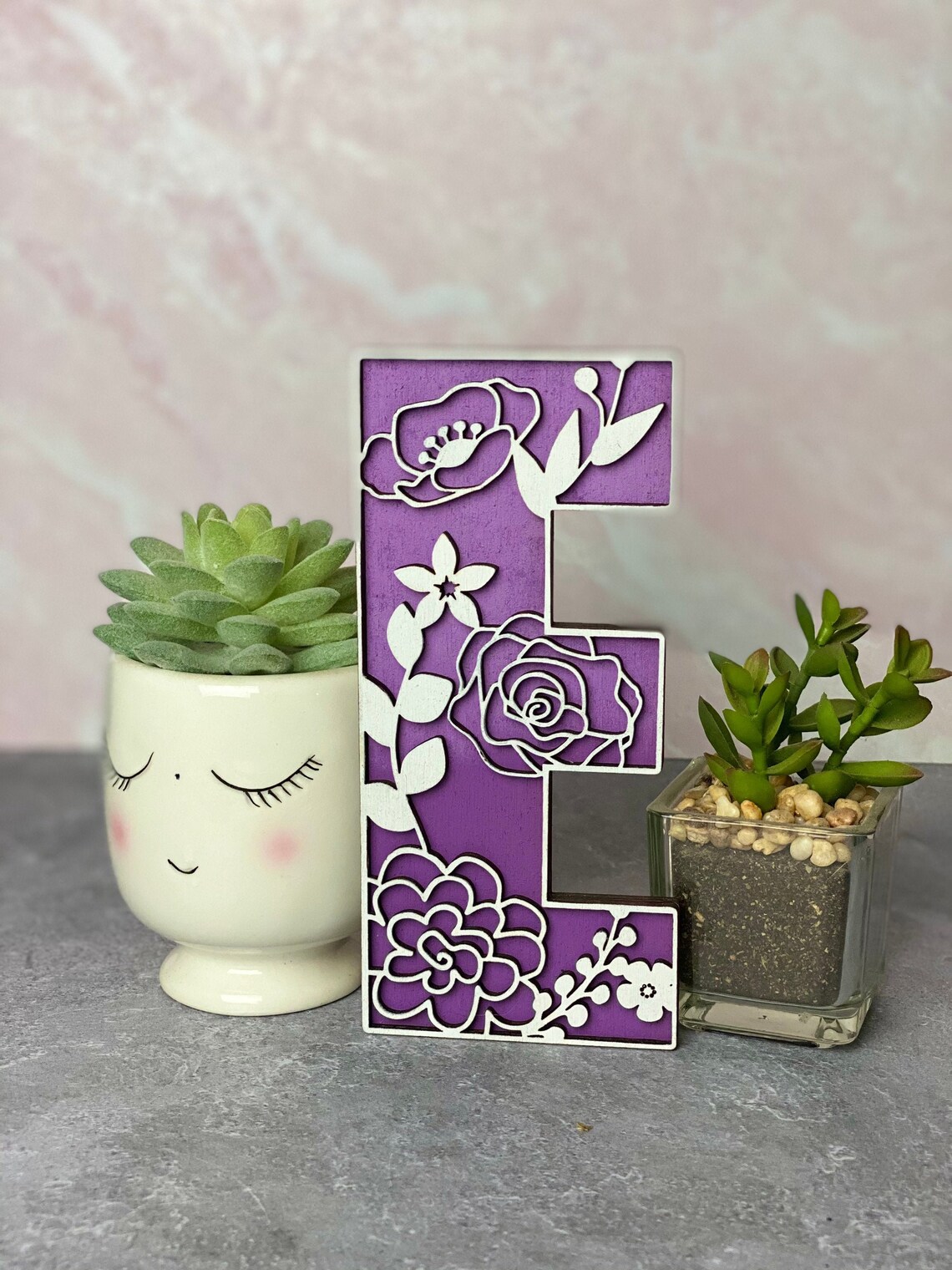 Custom Wooden Floral Letter Floral Alphabet Tiered Tray Sign - Etsy