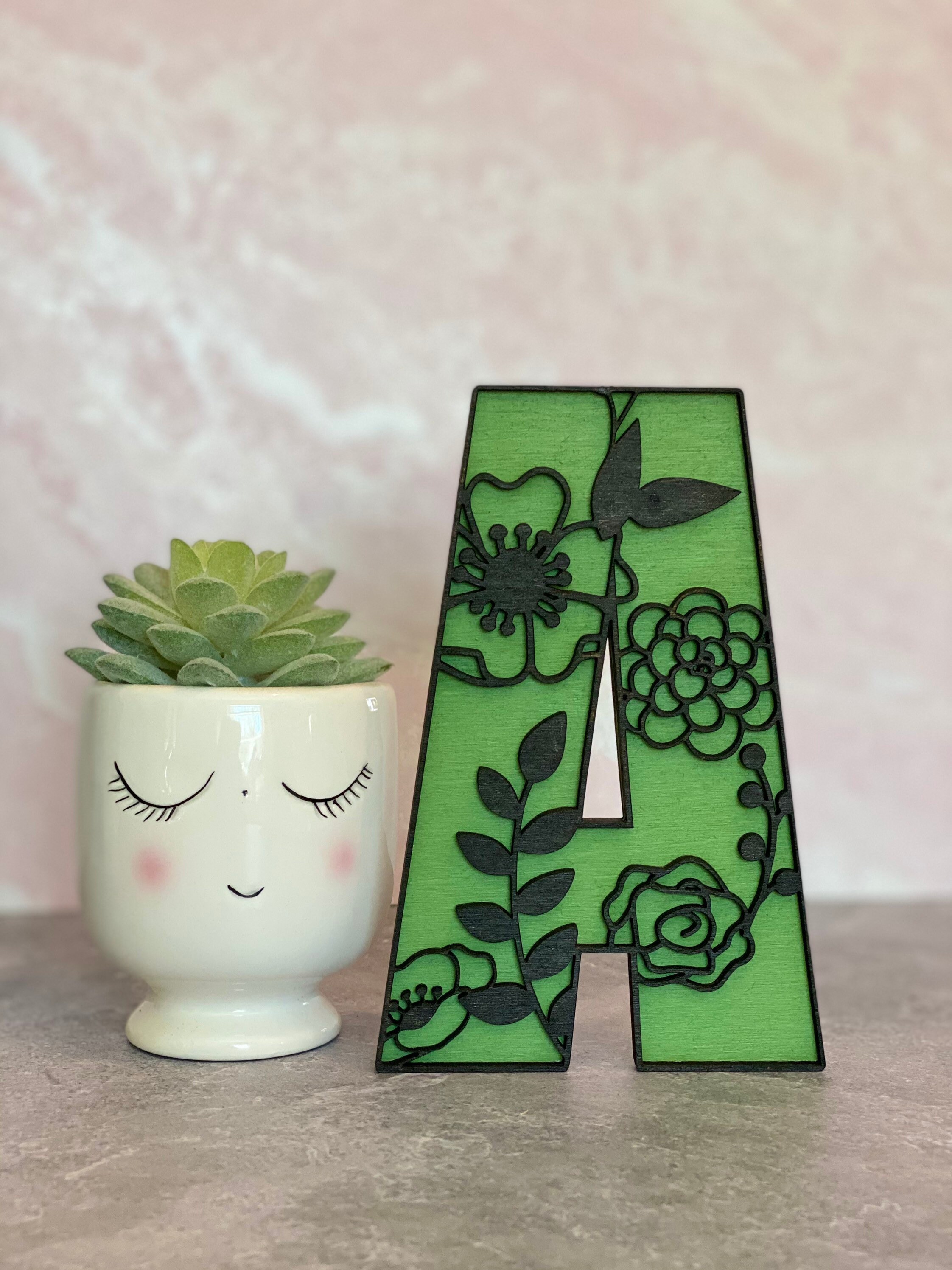 Custom Wooden Floral Letter Floral Alphabet Tiered Tray Sign - Etsy