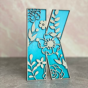 Custom Wooden Floral Letter Floral Alphabet Tiered Tray Sign Wooden ...