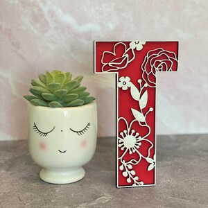 Custom Wooden Floral Letter Floral Alphabet Tiered Tray Sign Wooden ...