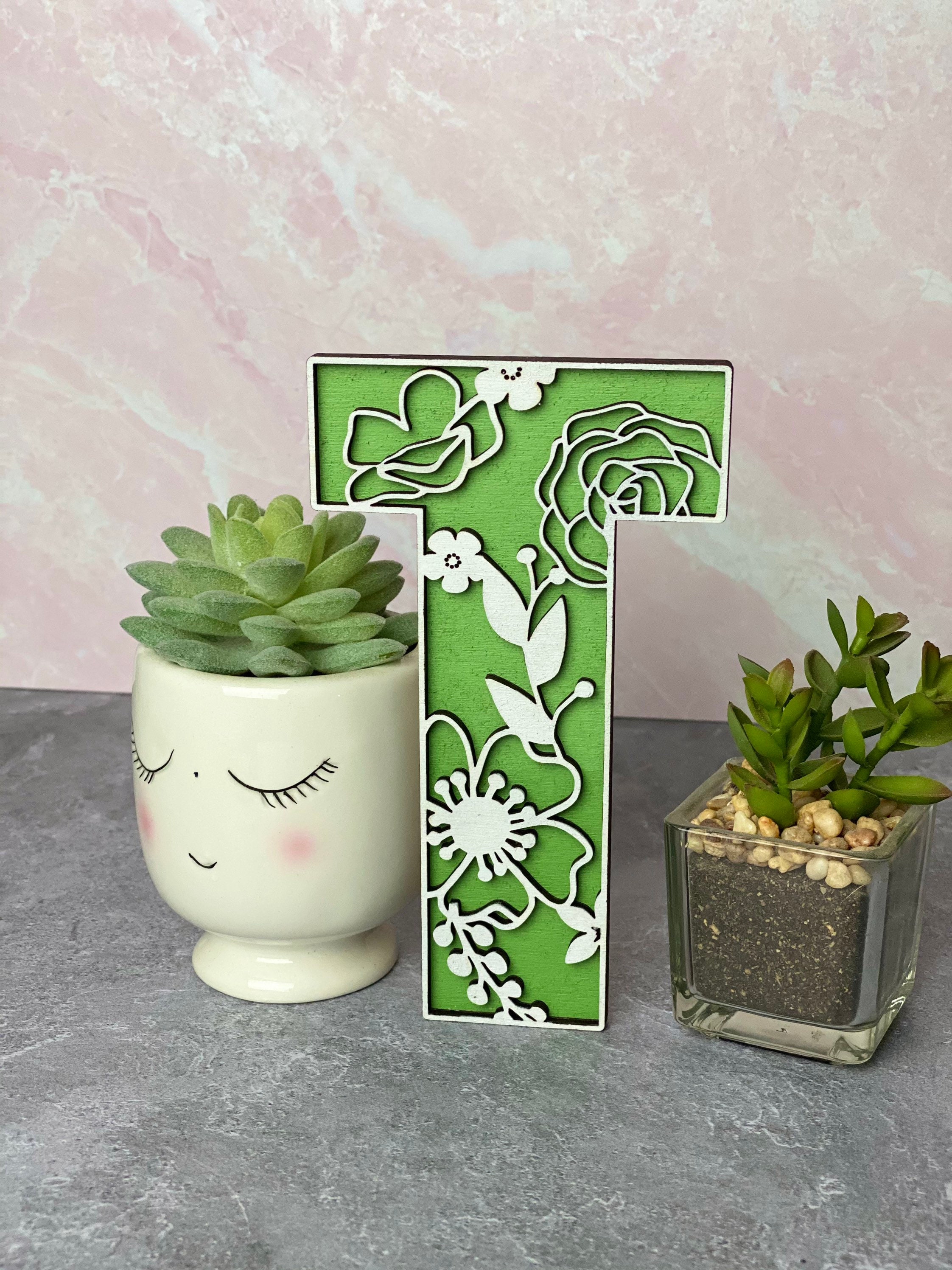 Custom Wooden Floral Letter Floral Alphabet Tiered Tray Sign - Etsy