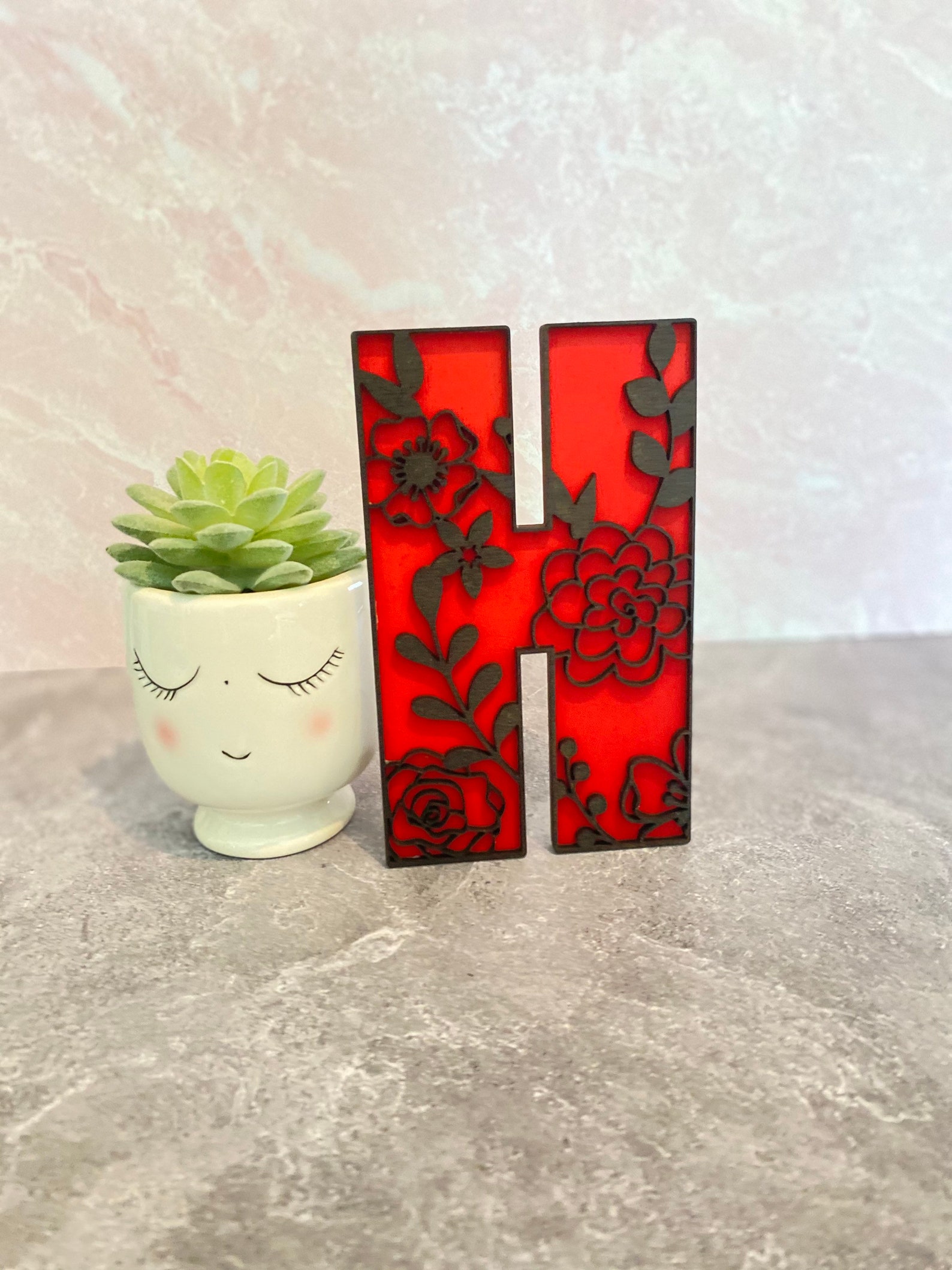 Custom Wooden Floral Letter Floral Alphabet Tiered Tray Sign - Etsy