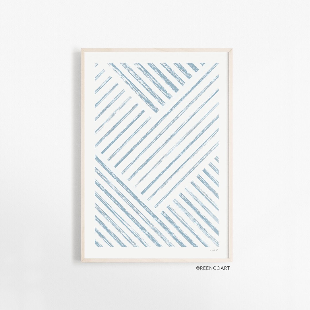 Scandinavian Art Prints, Line Art Printable, Dusk Blue Beach House Wall ...