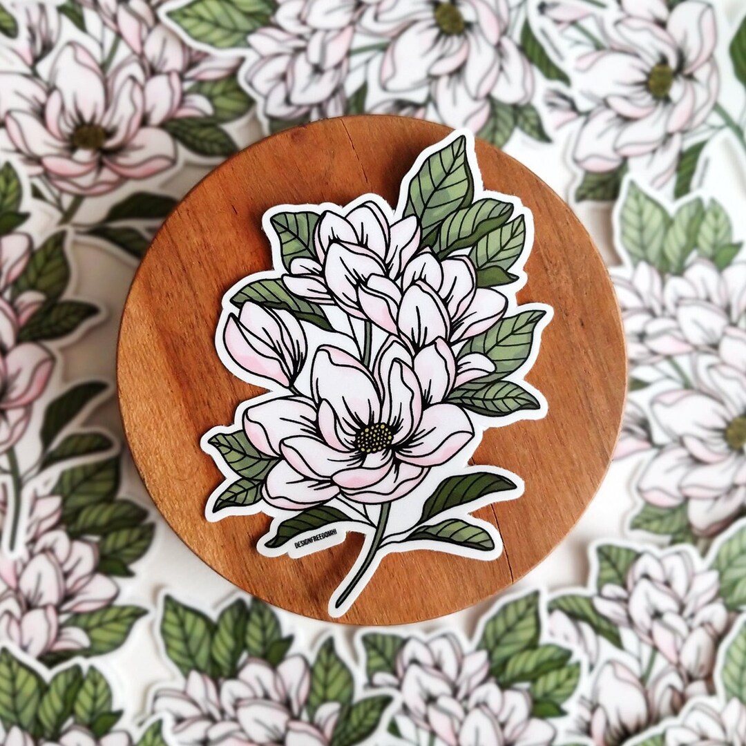 PINK MAGNOLIA Vinyl Sticker Magnolia Sticker, Flower Sticker - Etsy