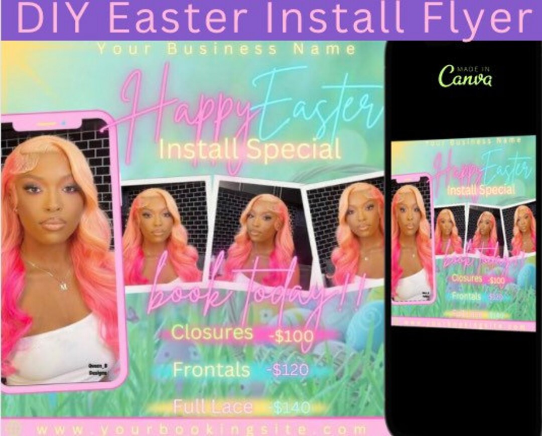 Wig Install Special Easter Sale Flyer Hair Lashes Makeup Nails Book Now ...