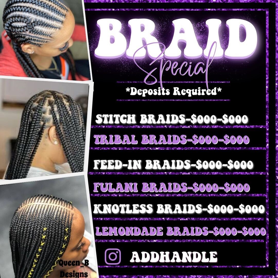 Braid Special Salon Braiding Booking Flyer DIY Hair - Etsy